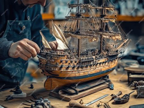 A Person Assembling A Model Ship Premium Ai Generated Image