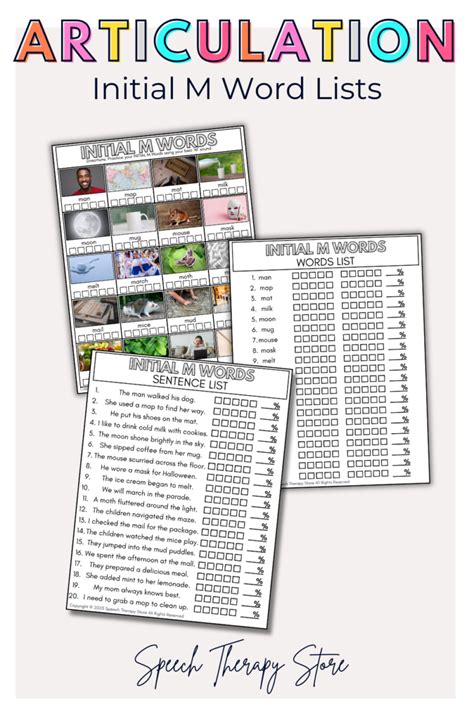 109 Initial M Words Speech Therapy Articulation Free Pdf Speech