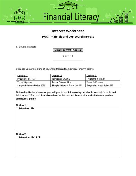 Interest Worksheet Interest Worksheet Part I Simple And Compound