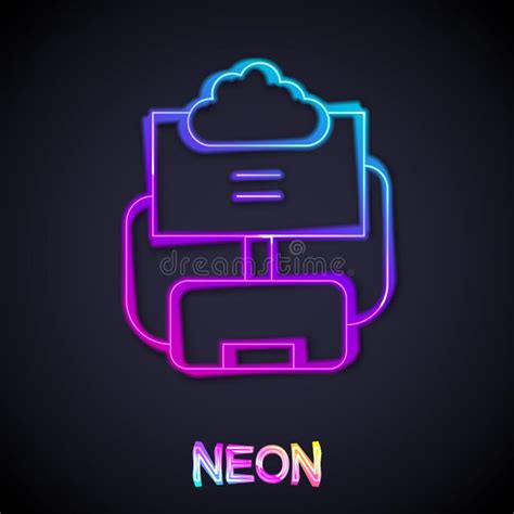Glowing Neon Line Cloud Database Icon Isolated On Black Background Cloud Computing Concept