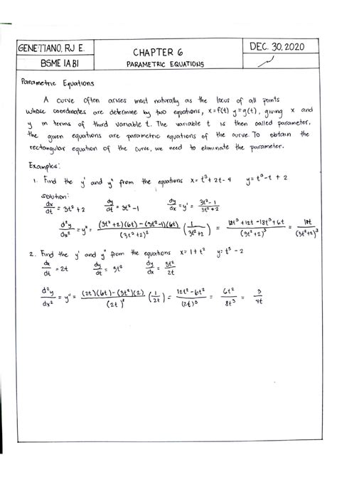 Parametric Equations Lecture Notes Calculus PangSU Studocu