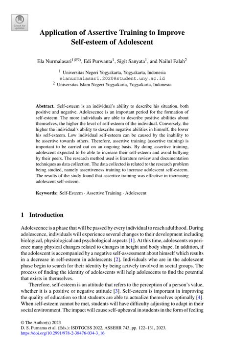 Pdf Application Of Assertive Training To Improve Self Esteem Of