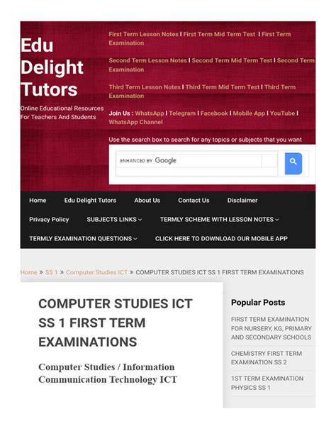 Ss1 Computer Studies First Term Exam Pdf Computer Keyboard