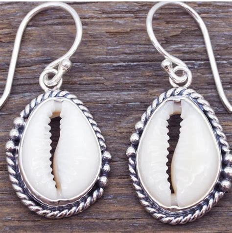 Cowrie Shell Earrings Sterling Silver Dangle Seashell Jewelry Etsy