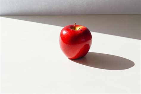 Red Apple With A Shadow On White Backdrop Natural Snack Fresh Fruit Apple Image Premium Ai