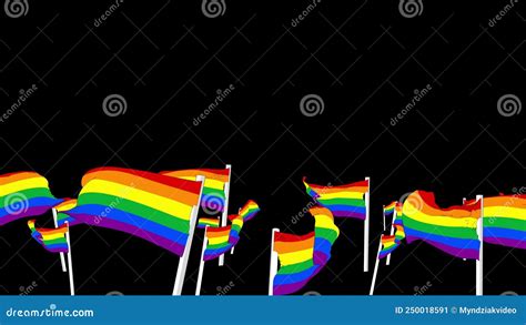 Rainbow Flags Lgbt Waving 3d Render With Flagpole On Chroma Key Gay