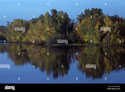 Autumn Reflection Mille Iles River Rosemere Quebec Canada Stock