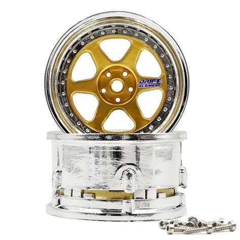 Ds Racing Drift Element Ii 6 Spoke Rim 2 Pcs Gold Chrome Lip For 110