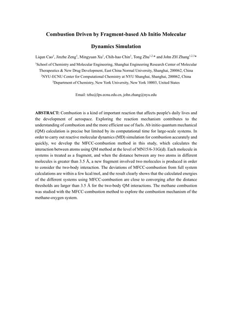 Pdf Combustion Driven By Fragment Based Ab Initio Molecular Dynamics