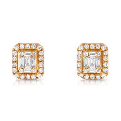 14k Yellow Gold Emerald And Round Cut Diamond Earrings 150 Ctw