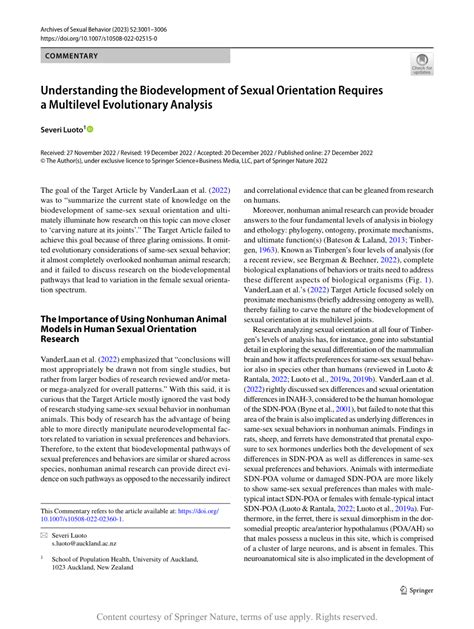 Understanding The Biodevelopment Of Sexual Orientation Requires A