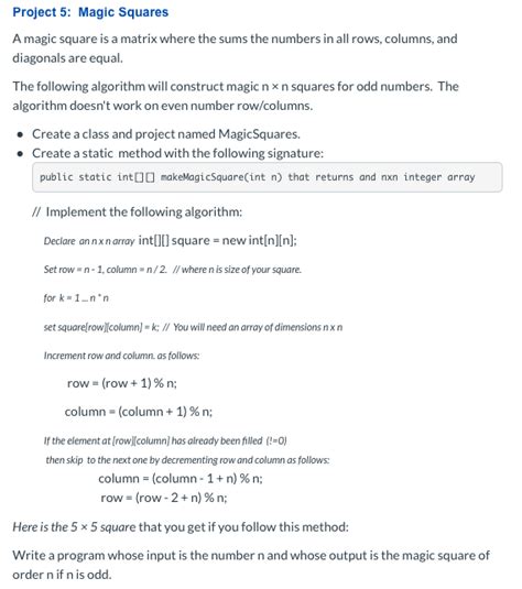 Solved Project Magic Squares A Magic Square Is A Matrix Chegg