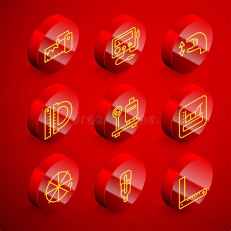 Set Line Measuring Instrument Voltmeter Approximate Measurements Protractor And Ruler Scale