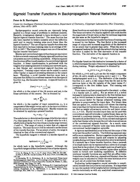 pdf sigmoid transfer functions in backpropagation neural networks