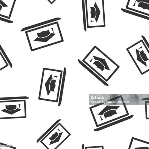 E 러닝 교육 아이콘 완벽 한 패턴 배경입니다 연구 벡터 일러스트입니다 노트북 컴퓨터 온라인 교육 기호 패턴입니다 개념에 대한