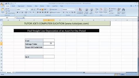 find straight line depreciation using sln function in mixrosoft excel