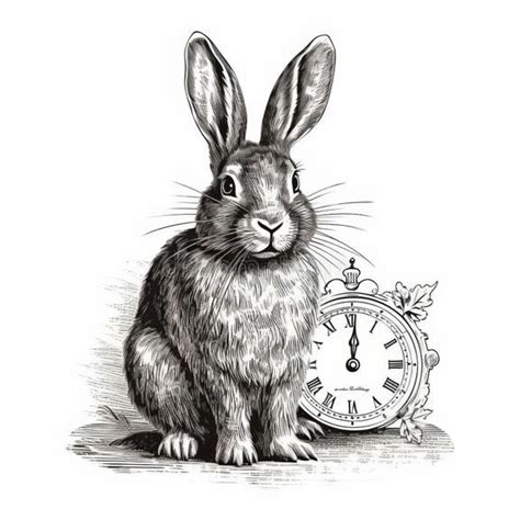 Black White Clock Rabbit Stock Illustrations 64 Black White Clock Rabbit Stock Illustrations