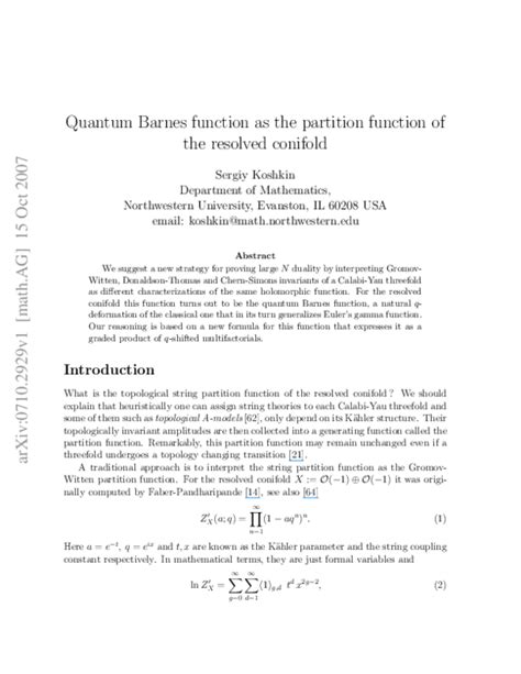 pdf quantum barnes function as the partition function of the resolved