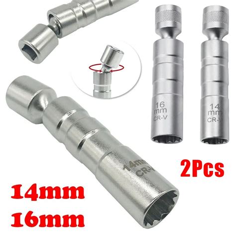 14 16mm 스파크 플러그 소켓 렌치 얇은 벽 드라이브 소켓 12 각도 유니버설 조인트 수리 제거 도구 마그네틱 렌치