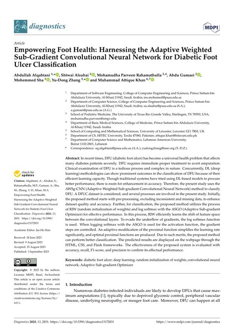 Pdf Empowering Foot Health Harnessing The Adaptive Weighted Sub Gradient Convolutional Neural