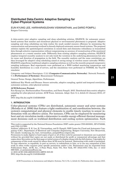 Pdf Distributed Data Centric Adaptive Sampling For Cyber Physical Systems