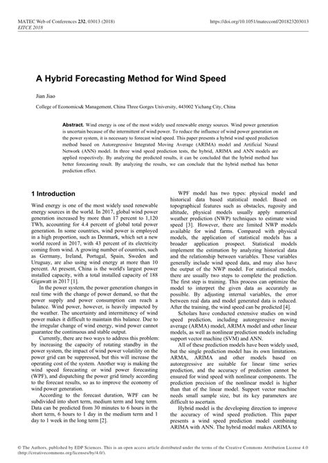 Pdf A Hybrid Forecasting Method For Wind Speed