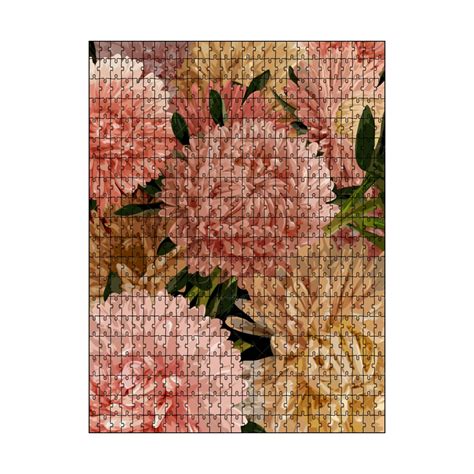 Yellow Pink Mums Puzzle Wall Art Print Featuring Decorative Artistic
