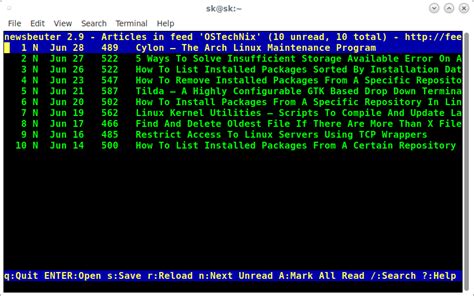 newsbeuter a command line rss atom feed reader for unix like systems
