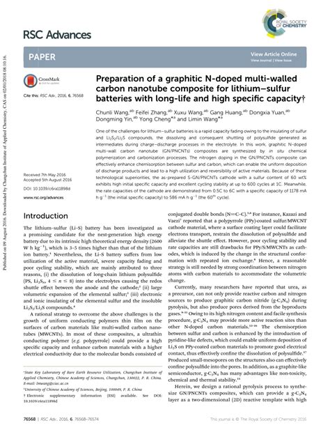Pdf Preparation Of Graphitic N Doped Multi Walled Carbon Nanotubes