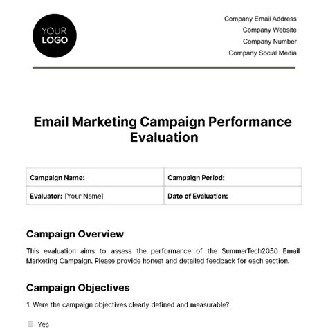 Free Email Marketing Campaign Performance Evaluation Template To Edit