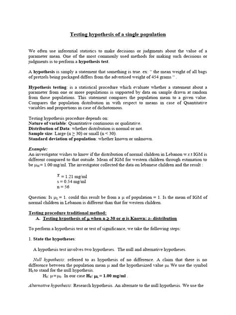 Testing Hypothesis One Sample Pdf Statistical Hypothesis Testing