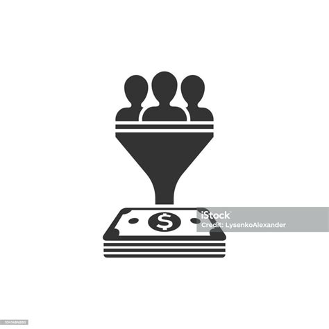 리드 관리 평면 스타일에서 아이콘입니다 사람들과 돈 벡터 일러스트 레이 션 백색 격리 된 배경에 깔 데 기 대상 클라이언트 비즈니스 개념입니다 개념에 대한 스톡 벡터 아트