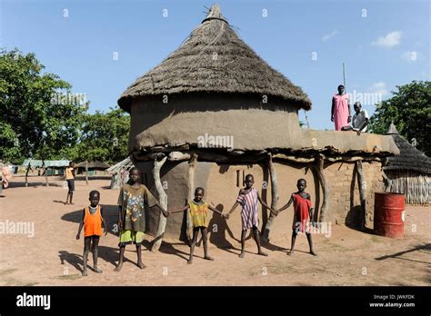 SOUTH SUDAN Village Near Rumbek Clay Hut Of Dinka Tribe Stock Photo