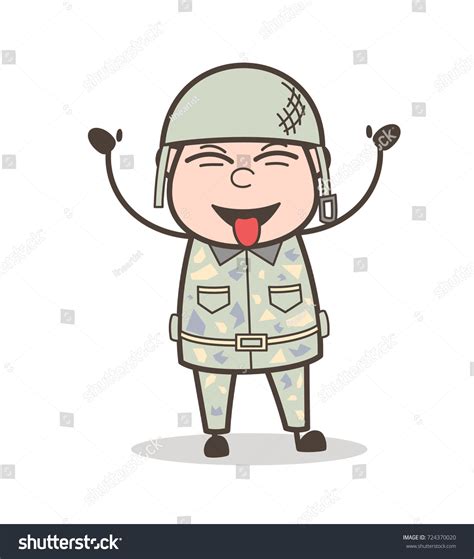 Cartoon Funny Army Man Laughing Teasing เวกเตอร์สต็อก ปลอดค่า