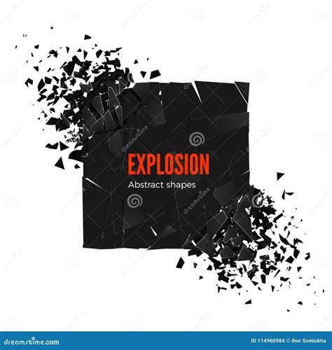 Explosion And Fragmentation Black Square Vector Illustration Isolated On White Background Stock