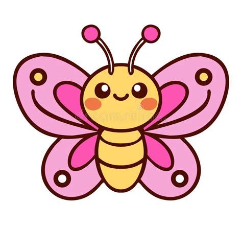 Kawaii Butterfly Smiling Cute Cartoon Stock Vector Illustration Of