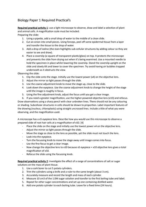 SOLUTION Aqa Gcse Combined Science Biology Paper Required Practicals Studypool