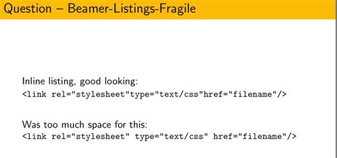 spacing beamer listings fragile too much space tex latex stack