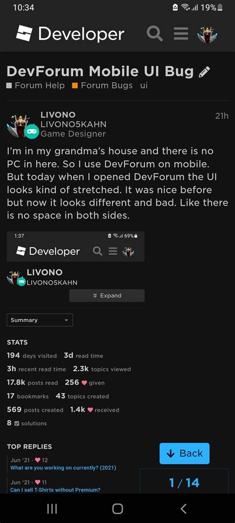 devforum mobile ui bug forum bugs developer forum roblox