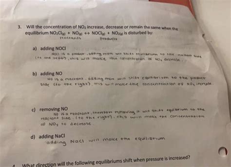Solved 3 Will The Concentration Of No2 Increase Decrease