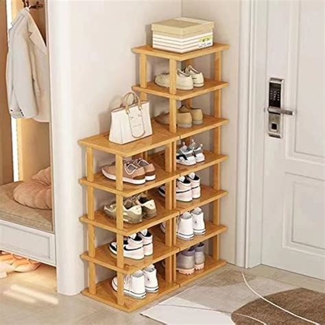 Bamboo Shoe Rack 12 Tier Vertical Shoe Rack For Small Spaces Tall Narrow Shoe Rack