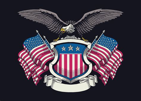 Hand Drawn Illustration Of American Eagle With Shield And Ribbon