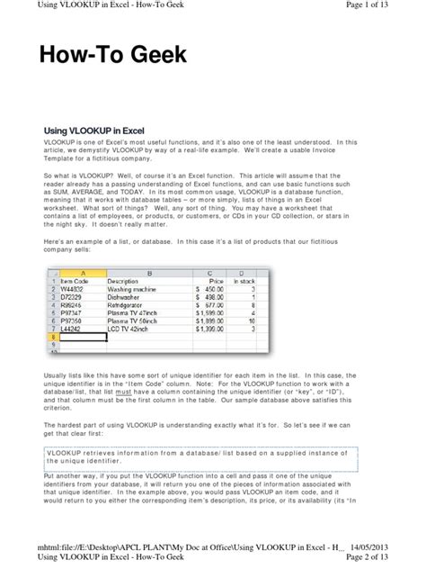 How To Geek Using Vlookup In Excel Pdf Parameter Computer Programming Identifier