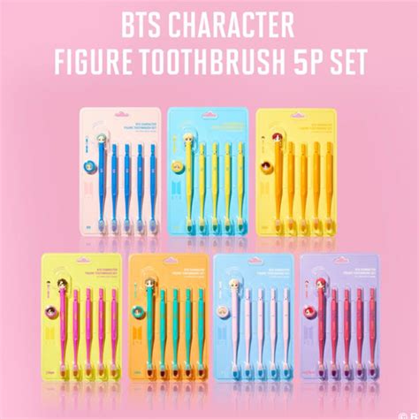 Bts Tinytan Figure Toothbrush 5pcs Set With Magnetic Wall Holder Ibmall