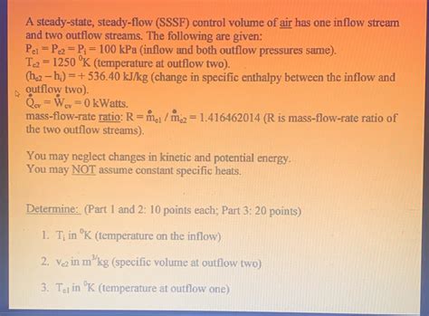 Solved A Steady State Steady Flow Sssf Control Volume Of Air Has
