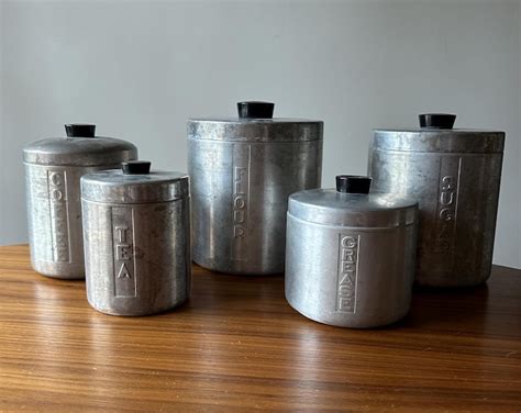 Vintage Spun Aluminum Canister Set Circa 1950 Mcm Kitchen Coffee