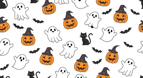 Seamless Pattern With Cute Cartoon Halloween Elements Including Ghosts