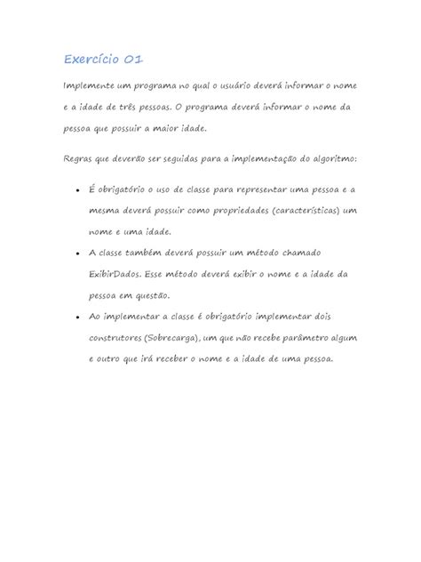 Java Exercícios De Revisão De Objetos Pdf Classe Programação De