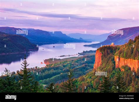 Evening Light On The Columbia River And Crown Point Vista House