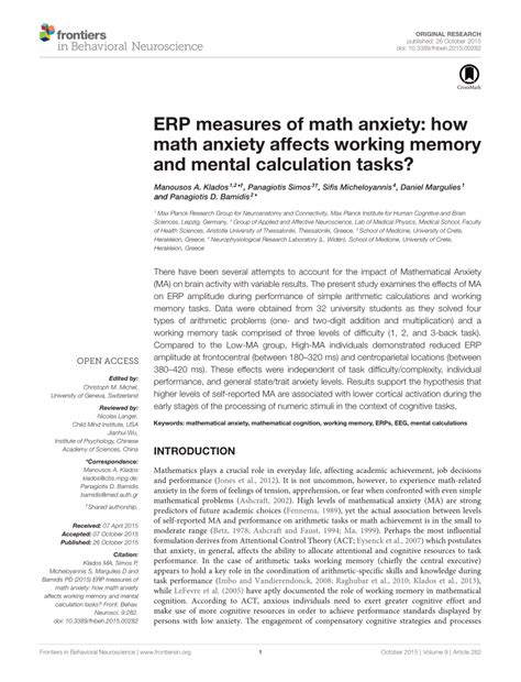 pdf erp measures of math anxiety how math anxiety affects working